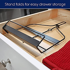 AuldHome Rustic Black Metal Cookbook Stand; Vintage Recipe Holder for Cooking and Baking