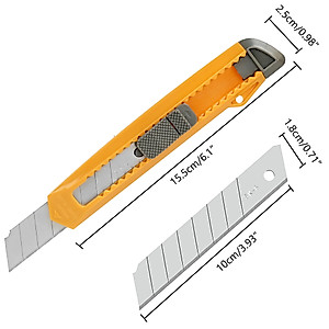 MulWark 12-Pack 18mm Utility Knife Multi-Purpose Box Cutter Retractable with Smooth Mechanism for Cardboard, Cartons and Boxes, Sharp Snap Off Razor Blades for Office, Home, Crafts