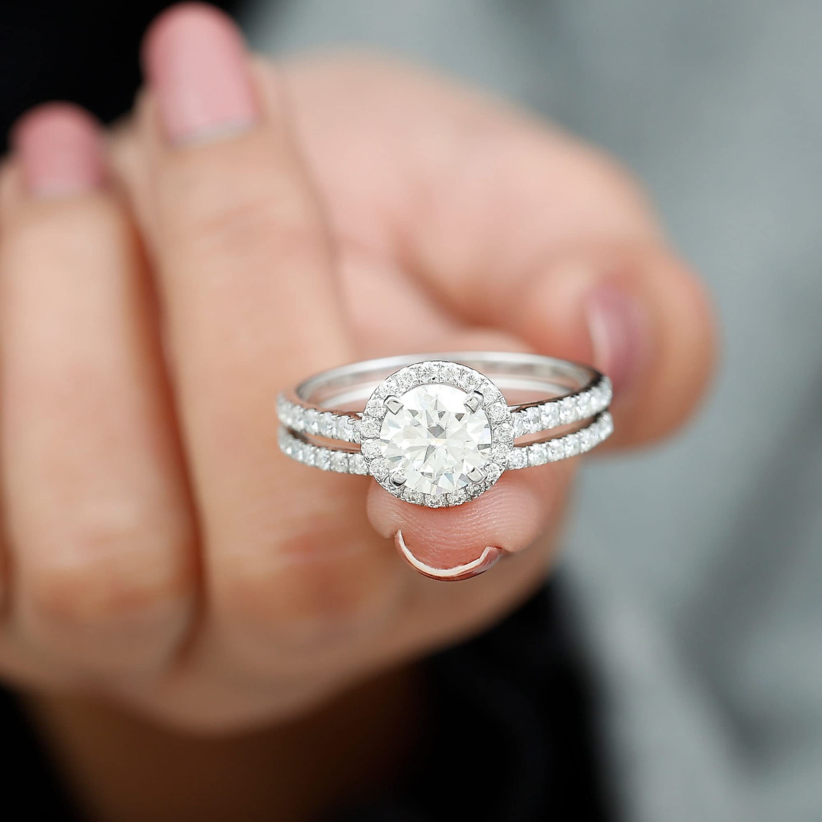 Certified Moissanite Diamond Wedding Ring Set, D-Vs1 Quality, Moissanite Bridal Ring Set (Ready to Gift), 14K White Gold, Size:US 12.00