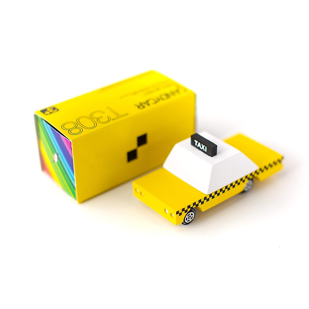 CANDYCAR® Wooden Diecast Collection - Yellow Taxi, Premium Handcrafted Beech Wood Toy Car