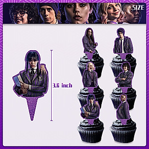 32Pcs Wednesday Party Supplies Addams Sparkling Cake Topper Cupcake Decoration Balloons Banner Backdrop For Birthday
