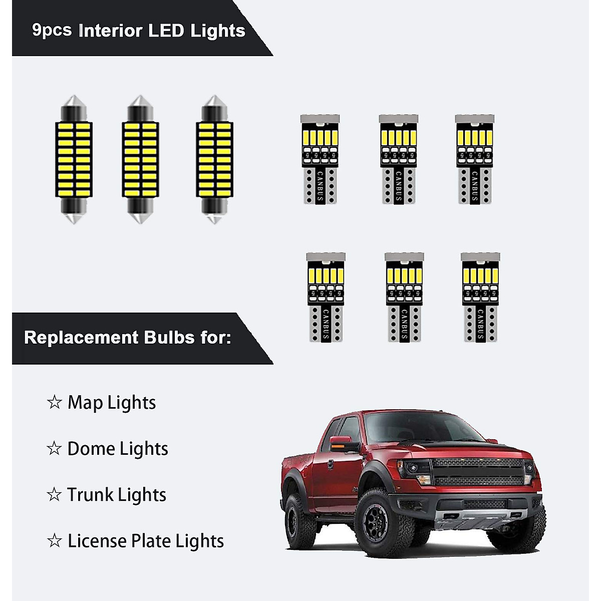 9pcs F150 Interior LED Lights Kit Super Bright LED Map Dome Light Bulbs for 2009 2010 2011 2012 2013 2014 Ford F150 Pickup all models