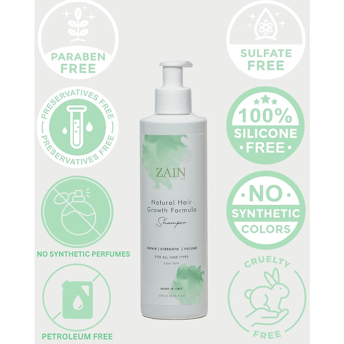 ZAIN1 Natural Hair growth Shampoo With Snail Mucin, Rosemary, Biotin, Niacinamide, Castor oil and Caffeine.(Mimosa, 8.45 oz) pH Level 5.2