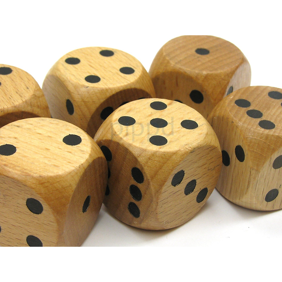 Koplow Games Set of 6 D6 Large Jumbo 30mm Rounded Wood Dice - Wooden with Black Pips