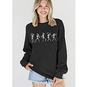 CM C&M WODRO Womens Halloween Dancing Skeleton Sweatshirts Spooky Season Crewneck Shirt Long Sleeve Horror Skull Pullover Top Black