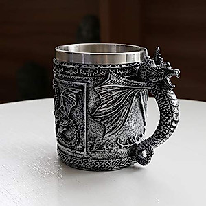 Medieval Roaring Dragon Mug - Dungeons and Dragons Beer Stein Tankard Drink Cup - 14oz Stainless Coffee Mug for GOT Dragon Lovers Collector - Ideal Novelty Gothic Father Day Gift Party Decoration