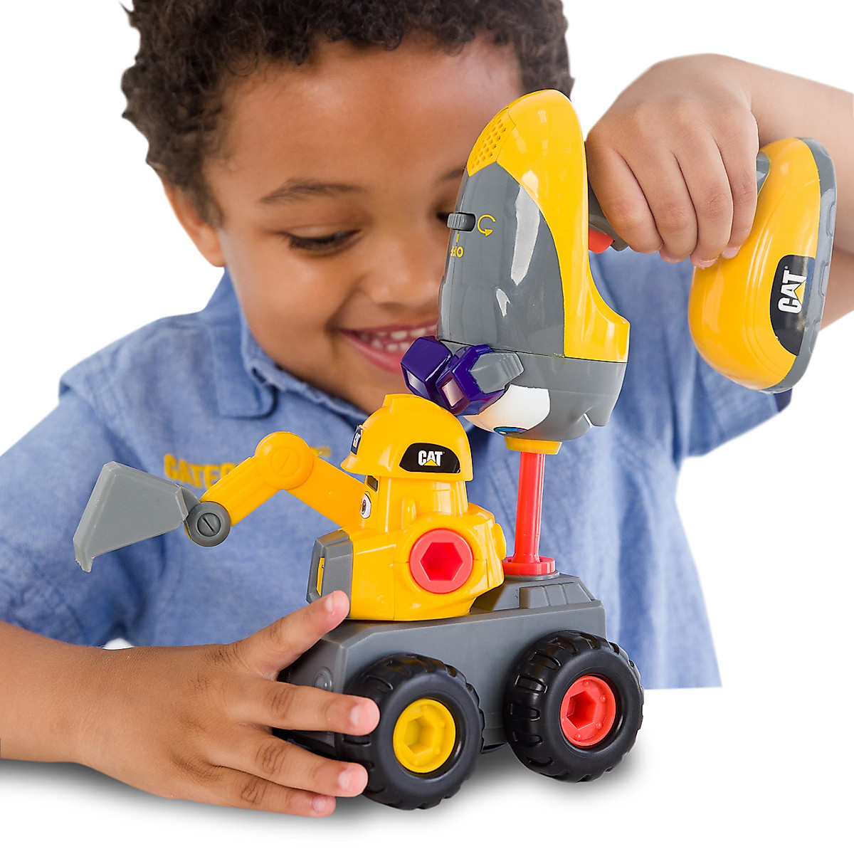 CAT Construction Toys, Fix-It Fleet Construction Toy Excavator, Ages 3+, Motorized Drill + Lights & Sounds, Improve Fine Motor Skills