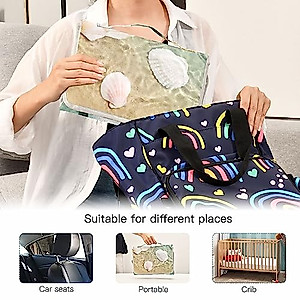 Sea Shell Starfish Portable Baby Changing Pad Diaper Changing Table Pad Foldable Waterproof Travel Changing Station with Built-in Pillow for Baby Gifts Stuff Newborn