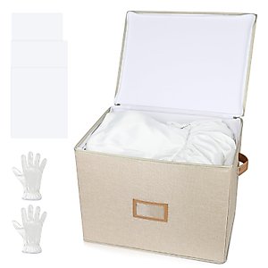 Lukeline Wedding Dress Storage Box, Wedding Dress Preservation Box with Lid, Foldable Acid-Free Organizer with 1 Pair of Microfiber Gloves and 20 Sheets of Acid-Free Paper (1, Medium)
