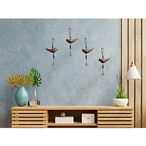 Mie Creations Sparrow Décor, Metal Birds Carved Wings, Feather (Set of 4) | Wildlife Wall Art Hanging, Garden Miniature Ornaments for Crafts, Home | Rustic Gold Bird Figurines with Jingle Bells-4.5''