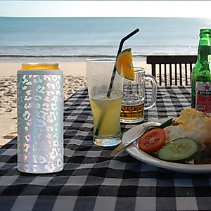 Swig Sip Skinny Can Cooler - Double Wall Stainless Steel Vacuum Insulated Can Holder for 12oz Slim Tall Beverage Bridesmaid Gift (Laser Leopard)