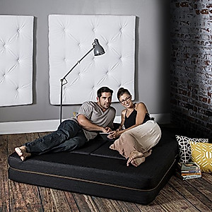 Jaxx Zipline Denim Convertible Sleeper Loveseat & Ottomans, Black