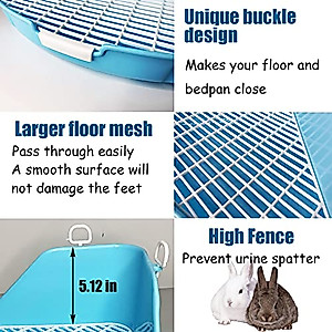 kathson Rabbit Litter Box Bunny Toilet Triangle Potty Trainer Corner Large Bedding Box Pet Pan for Rabbits Chinchillas Ferrets Guinea Pigs Galesaurs(Blue)