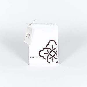 Bioweaves 100% Organic Cotton Banded Pillow Shams Soft Sateen Weave GOTS Certified – Standard/Queen Size, Set of 2, White & Navy