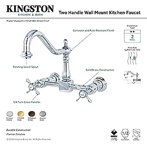 Kingston Brass KS1242BEX Essex Bridge Kitchen Faucet, Polished Brass