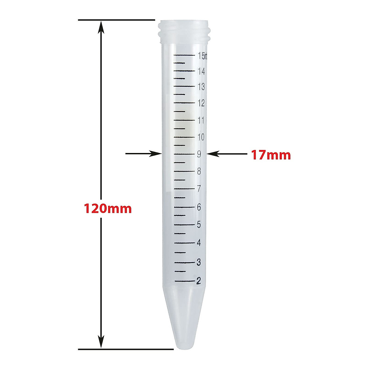 Globe Scientific 6285 Polypropylene Centrifuge Tube with Attached Blue Flat Top Screw Cap, Sterile, Printed Graduation, Bag Pack, 15mL Capacity (Case of 500)