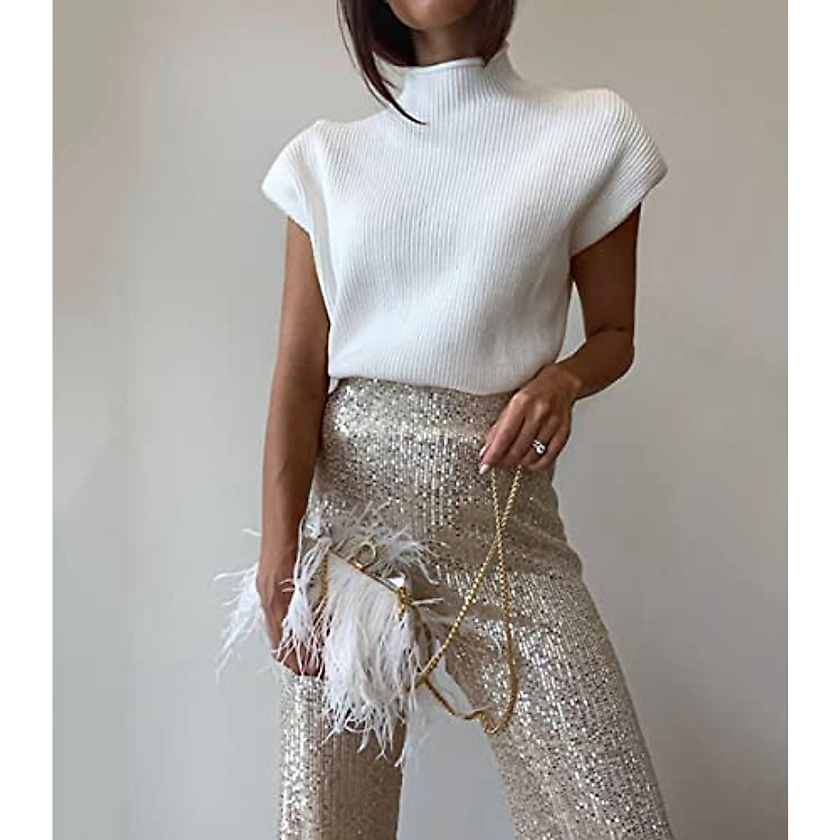 Zakia Real Natural Ostrich Feather Evening Clutch Shoulder Bag Party Bag (A-White)