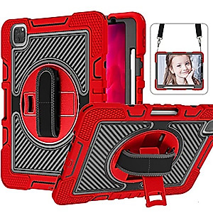 Tablet PC case Shockproof Durable Protective Cover Durable 360 Degree Rotating Bracket Case Compatible with iPad Pro 11(2021、2020、2018)/iPad Air 4 10.9 Tablet Cover (Color : Red+Black)