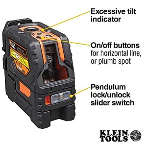 Klein Tools 93LCLS Laser Level, Self Leveling, Cross Line Level with Plumb Spot and Magnetic Mounting Clamp