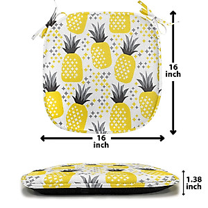 Ambesonne Exotic Chair Seating Cushion Set of 4, Pineapples Tropic Accents Coastal Theme Beach Island Fruit Kitchen Graphic, Anti-Slip Seat Padding for Kitchen & Patio, 16"x16", Yellow Grey Black