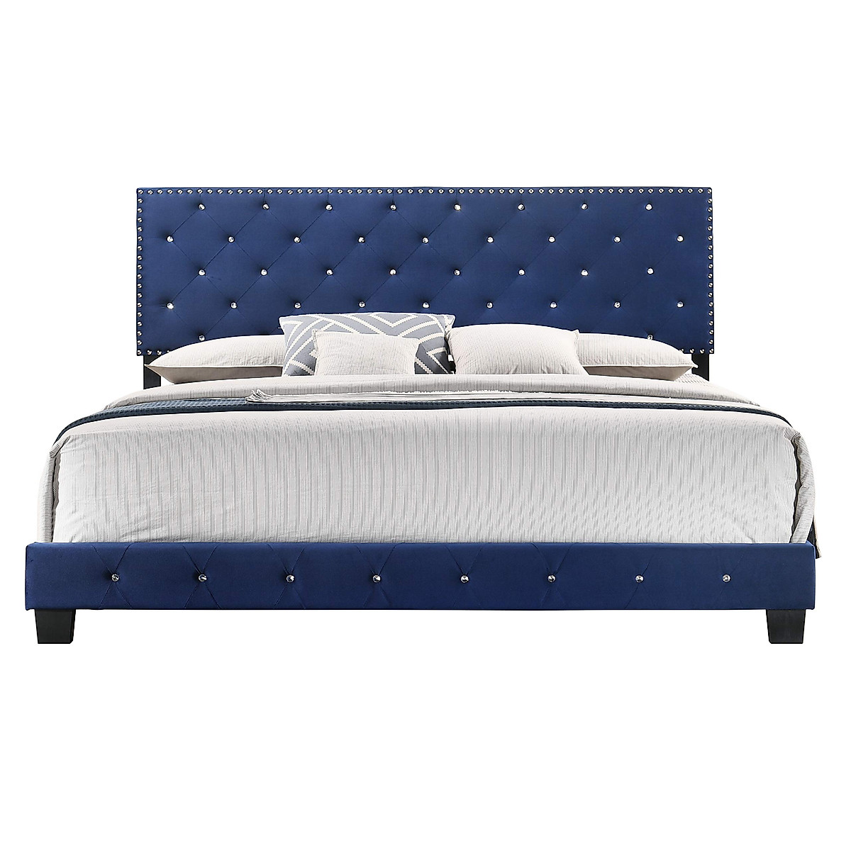 Glory Furniture Suffolk Velvet Upholstered King Bed in Navy Blue