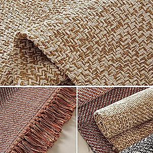 Boho Kitchen Runner Rug 2x4.3, 100% Cotton Hand-Woven Washable Rug with Tassels Modern Farmhouse Bathroom Rug for Bedroom Laundry Kitchen Hallway Entryway, Black