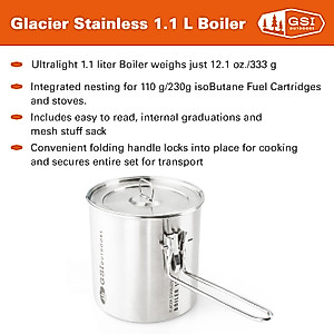 GSI Outdoors Glacier Stainless 1.1 L Boiler For Ultralight Backpacking and Camping
