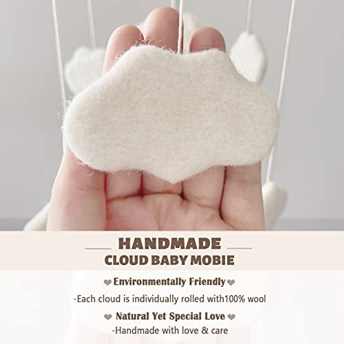 Baby Mobile for Crib - Boho Crib Mobile - Felt Cloud Mobile - Gender Neutral Baby Mobile - Boho Nursery Decor - Crib Mobile for Girls, Boys - Mobile for Bassinet, Pack N Play - Cloud