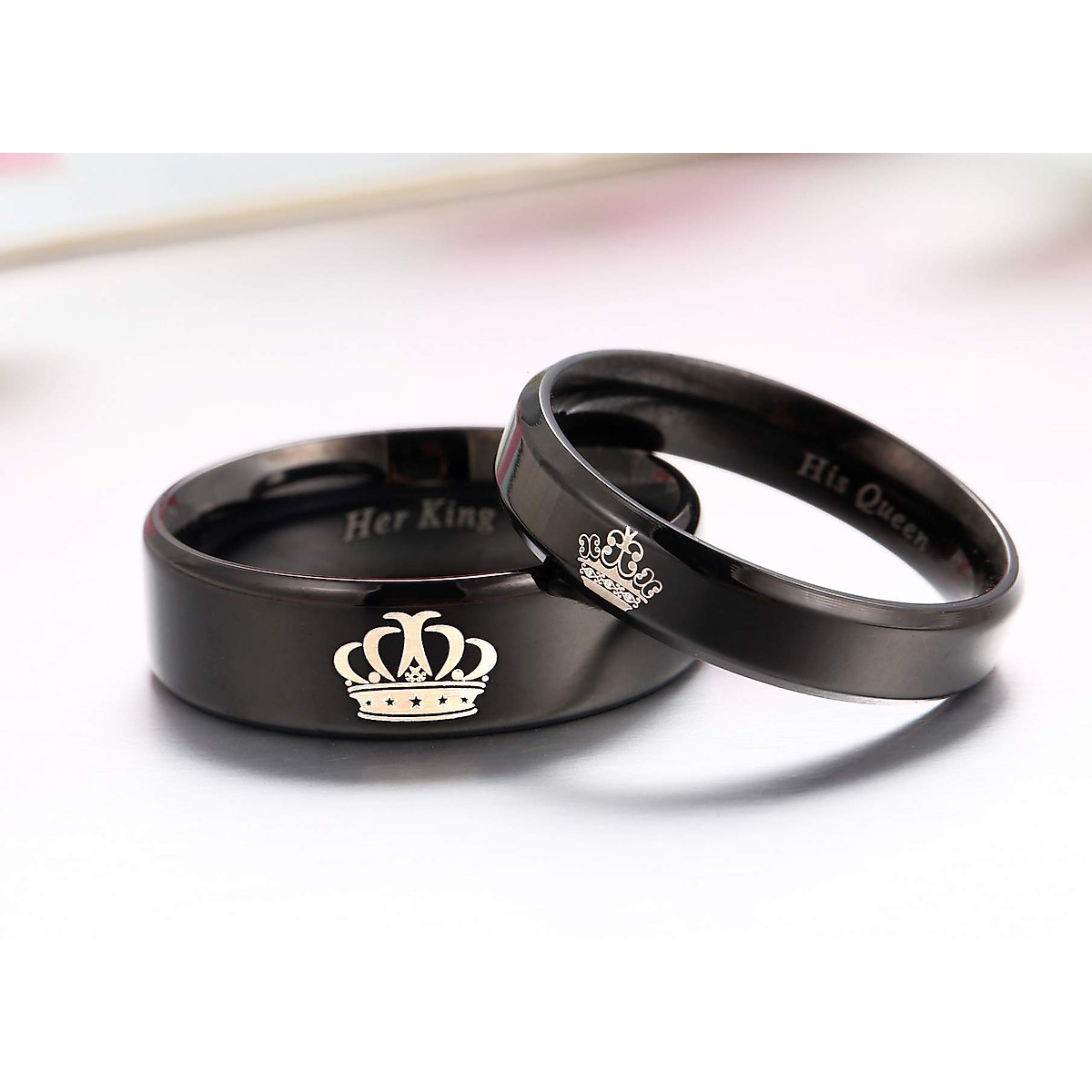 Global Jewelry Amazing Her King His Queen Titanium Stainless Steel Wedding Band Set Anniversary Engagement Promise Ring