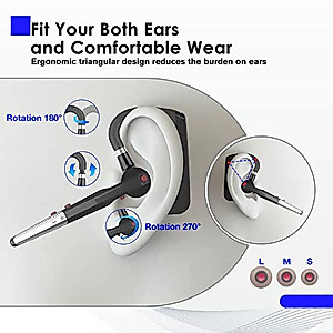HonShoop Bluetooth Headset CVC8.0 Dual Mic Noise Cancelling, V5.0 Bluetooth Earpiece Earbud 14 Hrs HD Talktime Hands-Free Earphones for Driver Trucker Business Office (Black)