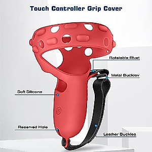 FINPAC Protective Cover Sleeve for Quest 2 Gaming VR Headset, Silicone Sweatproof Face Cover + Lens Cap + Touch Controller Grip Cover Bundle for Virtual Reality Accessories (Red)