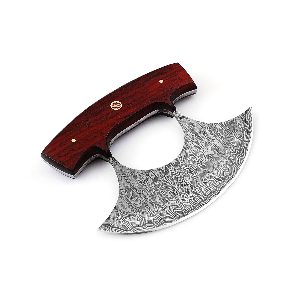Bushcraft Custom Handmade Damascus Steel Ulu Knife - Best Alaskan Damascus Ulu Knife With Sheath - Multi-Purpose Damascus Knives For Skinning, Hunting, Chopping, (Red Padauk)