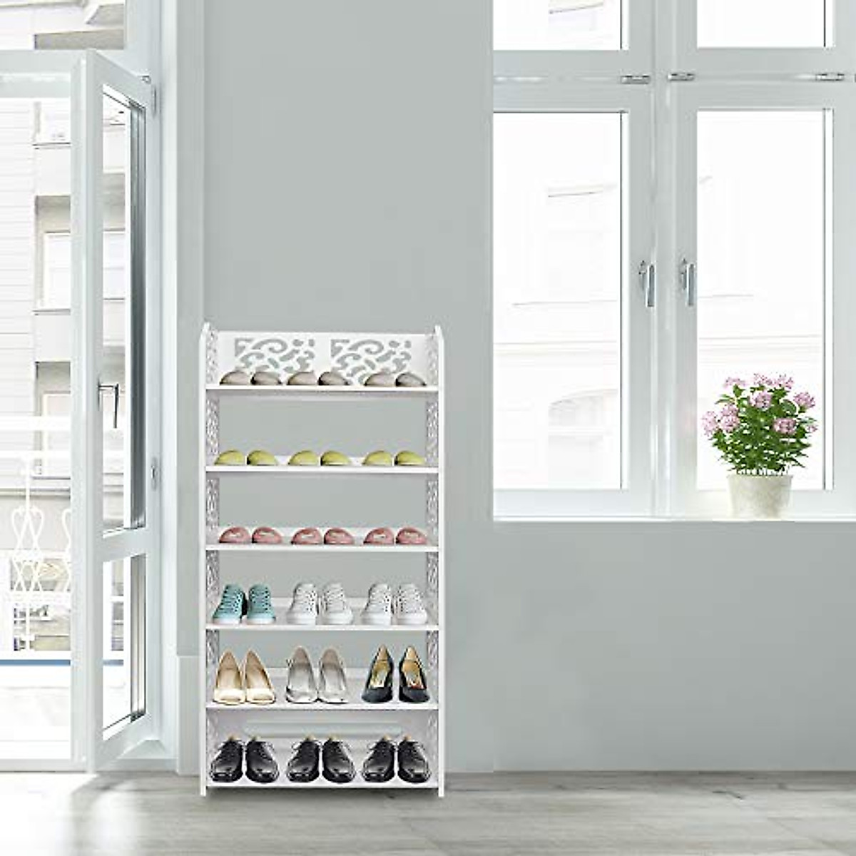 BILEK 6 Tiers Wooden Shoes Rack Free Standing Shoe Shelf Storage Organizer, Stable Structure & Strong Material, for Convenient Shoe Organization,White(16.54" x 9.45" x 38.19")