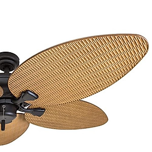 Honeywell Ceiling Fans Palm Valley, 52 Inch Tropical Indoor Outdoor Ceiling Fan with Light, Pull Chain, Three Mounting Options, 5 Palm Leaf Blades, Reversible Motor - 50507-01 (Bronze)