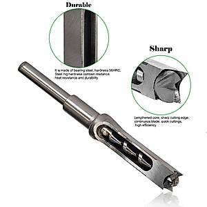 SaferCCTV Square Hole Drill Bit, Steel Woodworking Mortiser Hardness Sharp Durable Mortising Chisel Set 1/2-Inch, 1/4-Inch, 3/4inch, 3/8-Inch, 5/8-Inch, 5/16-Inch, 9/16-Inch -7pcs