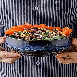 KOOV Ceramic Bowl, 46 OZ Pasta Bowls Set of 4, Large Salad Bowl Set, Large Bowl For Eating, Dinner Bowls, Stackable Serving Bowls, Reactive Glaze Series (Nebule Blue)