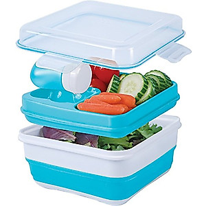 COOL GEAR 2-Pack Large Expandable To-Go Salad Kit Lunch Containers - Square - 52 oz Bowl with 3 Compartments for Salad Toppings and 2 oz Salad Dressing Bottle | Leakproof, Bento Meal Prep