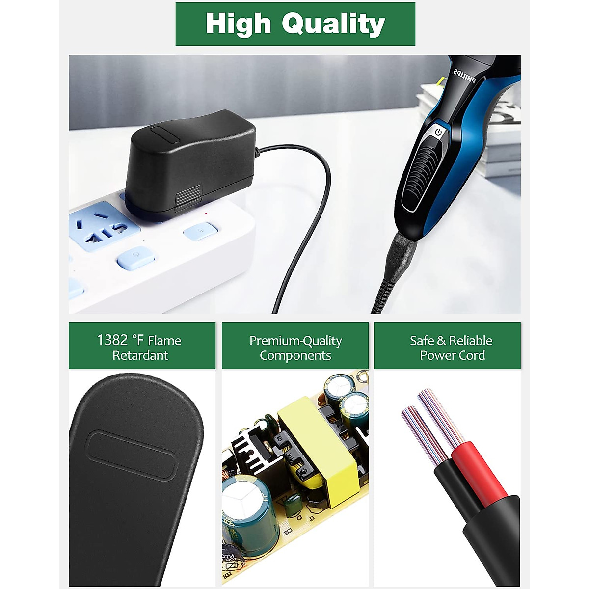 Charger for QP2520 QP2520/90 QP2520/72 QP2520/70 Shaver Power Cord for A00390 Series All-in-One Grooming Trimmer Hybrid Electric Razor, JOVNO 4.3V 70mA Adapter Power Supply