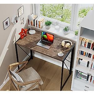 Coavas Small Folding Desk, No Assembly Required Computer Desks, 31.5 inch Spaces Saving Foldable Table for Bedroom, Home Office, Dorm, Apartment, Brown