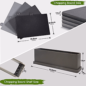 Index Cutting Board Set with Holder,Plastic Chopping Board Set of 4 with Draining Rack,Food Icon,Cutting Boards Dishwasher Safe,BPA Free,Easy to Storage for Kitchen,Send 1 Scissors(12.6" x 8.6")