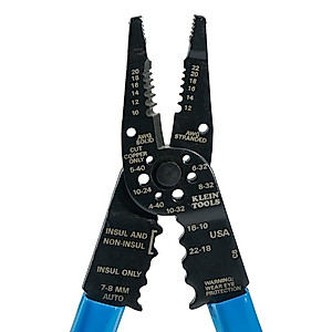 Klein Tools 1010 Multi Tool Long Nose Wire Cutter, Made in USA, Wire Crimper, Stripper and Bolt Cutter Multi-Purpose Electrician Tool, 8-Inch Long
