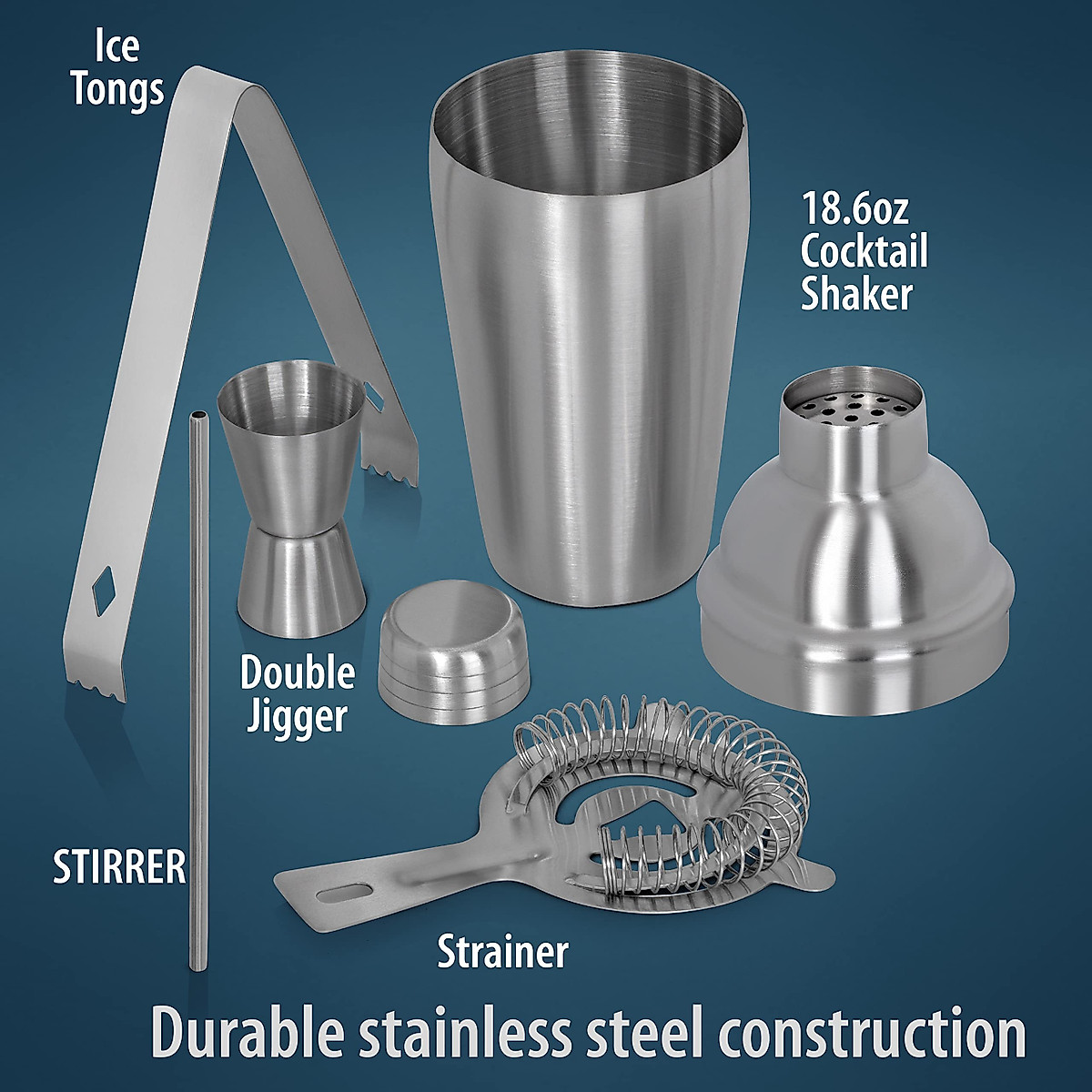 Wyndham House Cocktail Shaker Set for the Home Bar, Great for Martinis, Stainless Steel, 5-Piece