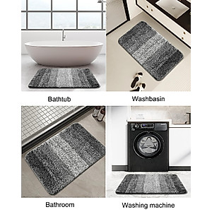 Artnice Grey 24"x36" Soft Machine Washable Non-Slip Bath Mat, Absorbent & Quick Drying, Modern Bathroom Rug