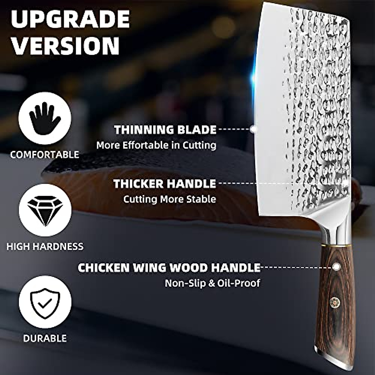 Meat Cleaver - Hand Forged Heavy Duty Meat Chopper - High Carbon Stainless Steel Butcher Knife - Kitchen Chopping Knife for Home Kitchen and Restaurant (Black)