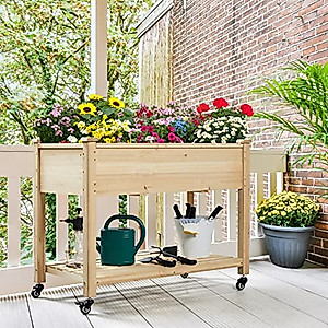 Yaheetech Wooden Raised Garden Bed with Wheels Flower Planter Boxes Elevated Vegetables Growing Bed for Grow Herbs and Vegetables 42x23x33in