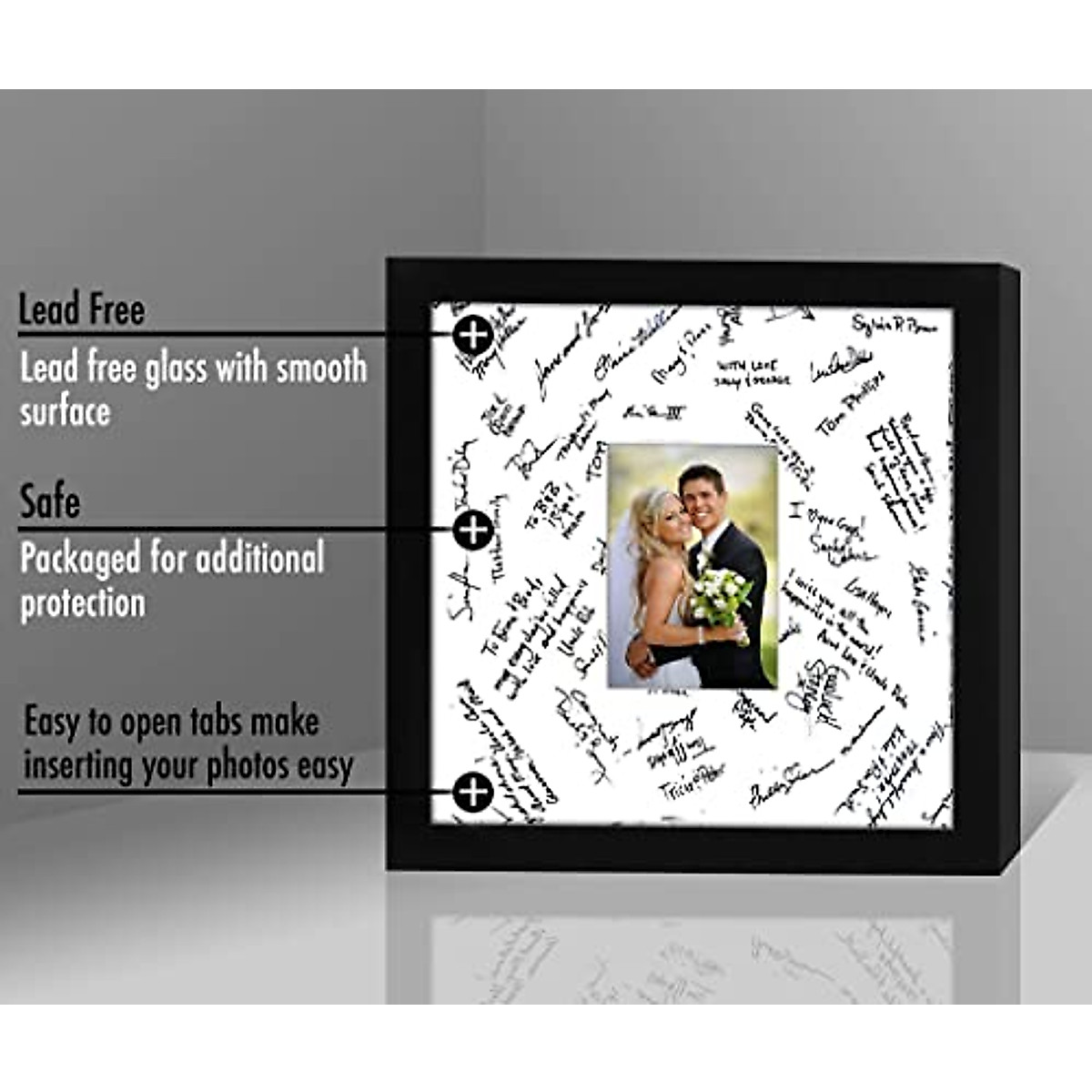Americanflat 14x14 Black Wedding Signature Picture Frame Displays 5x7 Photo with Polished Glass