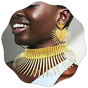 Wosois African Choker Necklace Earrings Set Gold Flower Chunky Adjustable Statement Collar Alloy Thorn Costumes Jewelry Accessories for WomenGold B