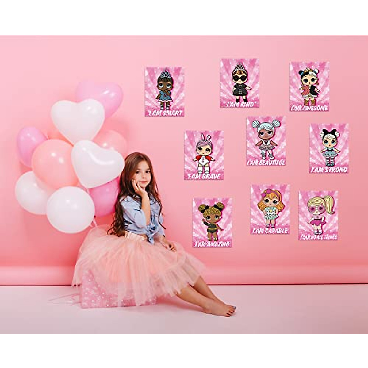 DRBLUEB 9 Pieces LOL Doll Themed Wall Art Prints Pink Cartoon Wall Poster Motivational Wall Decor Paint for Girls Bedroom Kids Teen 8inch X 10inch