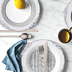 6Pcs Embossed Charger Plates, 13-Inch Round Dinner Plate Chargers, White with Gold Trim, White + Gold Trim (NM00603)