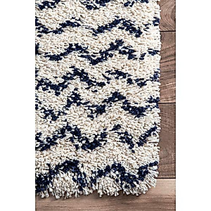 nuLOOM Cuellar Chevron Shag Area Rug, 8' 10" x 12', Navy